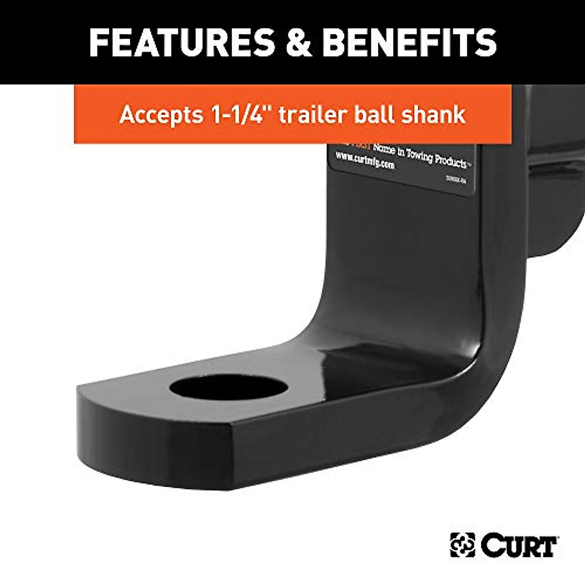 CURT 45312 Class 4 Trailer Hitch Ball Mount, Fits 2-Inch Receiver, 12,000 lbs, 1-1/4-Inch Hole, 2-In Drop, 1-Inch Rise, Gloss Black Powder Coat