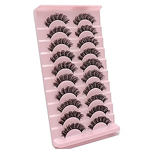 Russian Strip Lashes that look like extensions, D Curl Fluffy False Eyelashes, 10 Pairs Wispy Natural Fake Lashes Pack(D03)