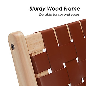 Modern Leather Accent Chairs for Living Room, Mid Century Lounge Chair, Side Brown Leather Chair Indoor Boho Scandinavian Cognac Woven Rattan Faux Leather Accent Chair