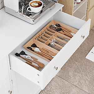 HOSTACK Buffet Cabinet with Storage, Modern Sideboard Buffet with Doors, Wood Coffee Bar Kitchen Storage Cabinet with Drawer and Adjustable Shelf for Kitchen, Dining Room, Living Room, White