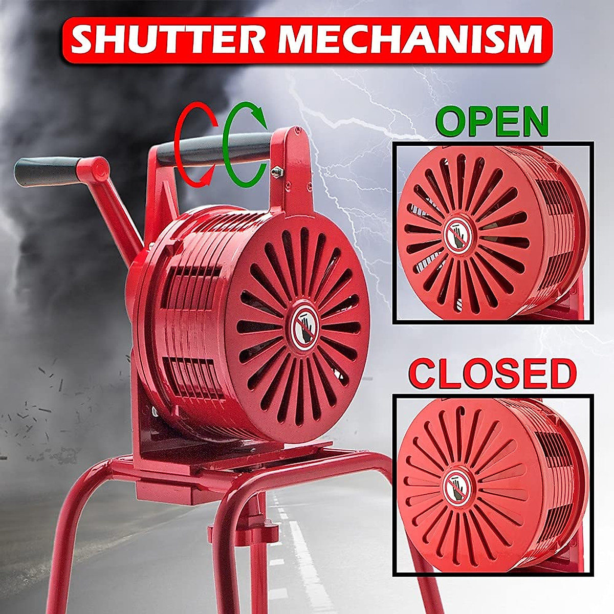 Vixen Horns Air Raid Hand Crank Siren, Loud Heavy Duty Tornado Siren with Rail Stand, Fire Air-raid Alarm, Warning Construction Air Horn VXS-1200MBR