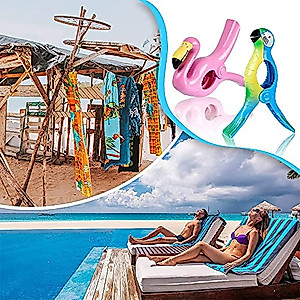Beach Towel Clips, Sopito Beach Chair Clip Flamingo Towel Clips Parrot Towel Holder for Clothes Quilt Blanket Home Pool Chair, Set of 4