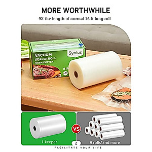 Syntus 8" x 150' Food Vacuum Seal Roll Keeper with Cutter Dispenser, Commercial Grade Vacuum Sealer Bag Rolls, Food Vac Bags, Ideal for Storage, Meal Prep and Sous Vide