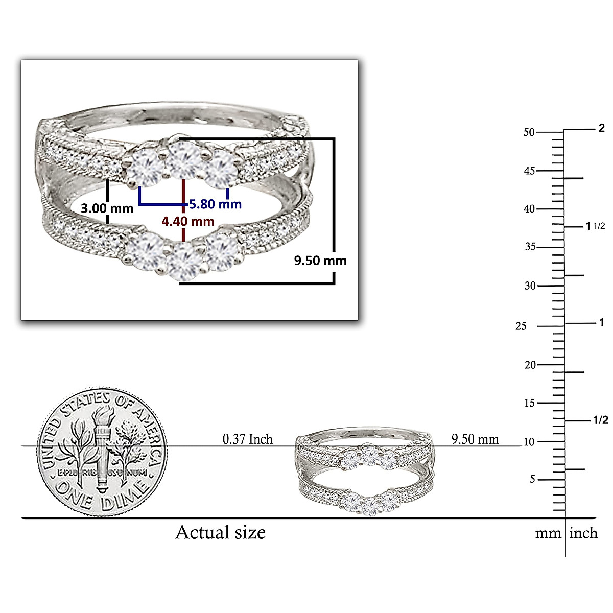 Dazzlingrock Collection 0.60 Carat (Cttw) Round White Diamond Contour Double Enhancer Wedding Band for Women in 10K White Gold Size 4.5