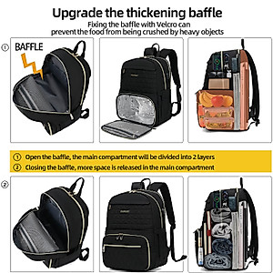 Lunch Backpack for Women, Insulated Cooler Lunch Box, 15.6 Inch Laptop Business Backpack with USB Port, Water Resistant College School Bookbag Computer Bag for Camping Travel Women & Men Gift, Black