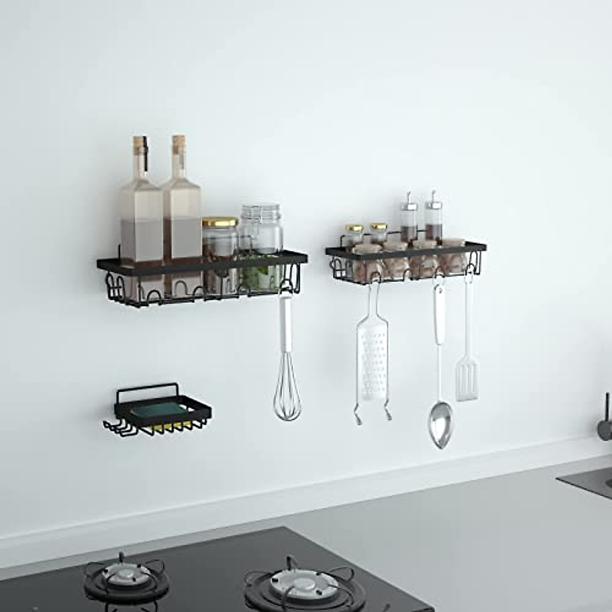 AilyHooms Shower Caddy Bathroom Shower Organizer - 3 Pack Adhesive Shower Shelves With 18 Hooks - No Drilling Wall Mounted Shower Storage Stainless Steel Rustproof Basket Rack for Bathroom Kitchen