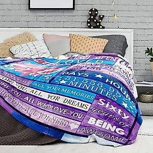 DULNYEI 60th Birthday Gifts for Women Blanket 60th Birthday Gift Ideas 60Year Old Gifts for Women Funny 60th Gifts for Women Turning 60 Birthday Gift for Wife,Sister,Daughter,Friend,Blanket 60x50In