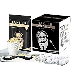 Nose Wax Hair Remover Oakeer Nose Wax Kit with 30 Pcs Nose Wax Sticks for Men and Women at Home Nose Hair Removal 100g Wax (Nose Wax Kit)