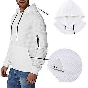 Maiyifu-GJ Men's Plaid Jacquard Pullover Hoodies Long Sleeve Gym Hooded Sweatshirts Casual Drawstring Hoodie with Pocket (White,Medium)