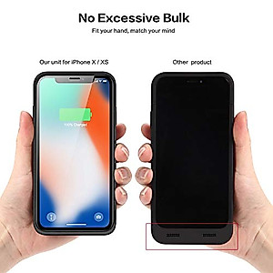 QTshine Battery Case for iPhone X/XS/10, Newest [6500mAh] Protective Portable Charging Case Rechargeable Extended Battery Pack for Apple iPhone X/XS/10(5.8') Backup Power Bank Cover - Black