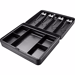 BARSKA CB13052 Key Lock Standard Fold Out Cash Box with 5 Section Tray, 9.5" x 12" x 3.5", Black