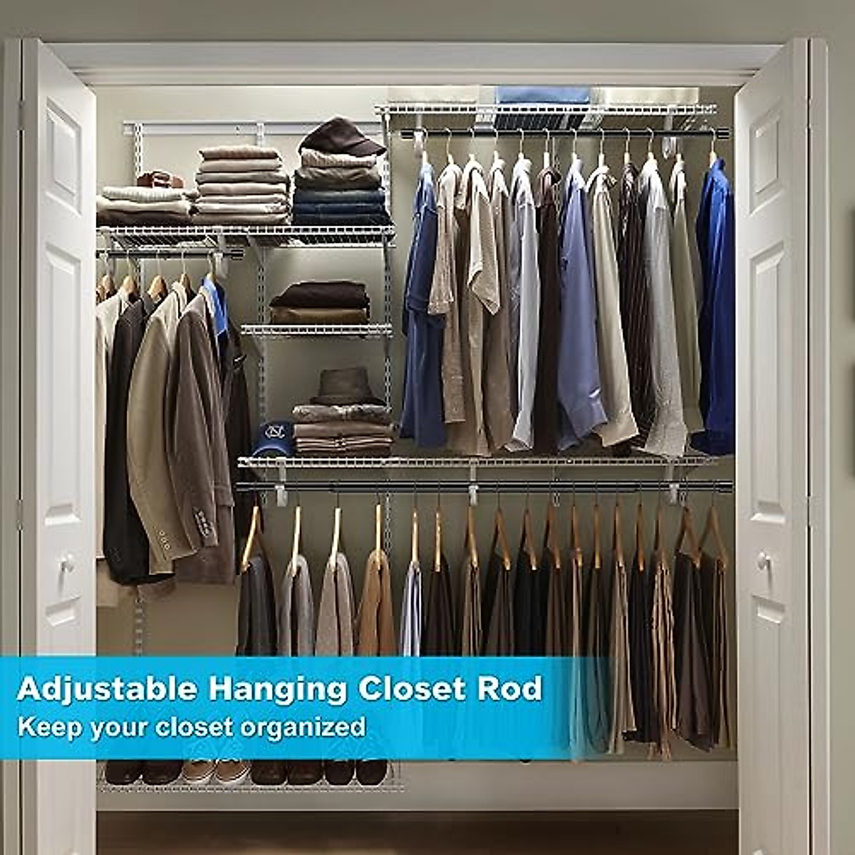 Hanging Closet Rod, Length and Height Adjustable Closet Hanging Organizer,35 Inch Height Space-Saving Clothes Hanging Bar,Black Closet Rod Extender 2Pcs…