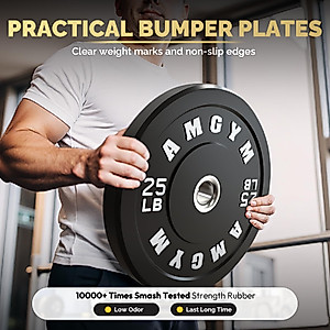 AMGYM LB Bumper Plates Olympic Weight Plates, Bumper Weight Plates, Steel Insert, Strength Training(260LB Set)