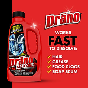 Drano Max Gel Drain Clog Remover and Cleaner for Shower or Sink Drains, Unclogs and Removes Hair, Soap Scum, Blockages, 32 oz