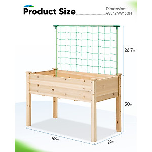 Quictent 48x24x30in Raised Garden Bed with Trellis, Elevated Wood Planter Box Stand for Backyard, Patio, Balcony w/Bed Liner, 200lb Capacity