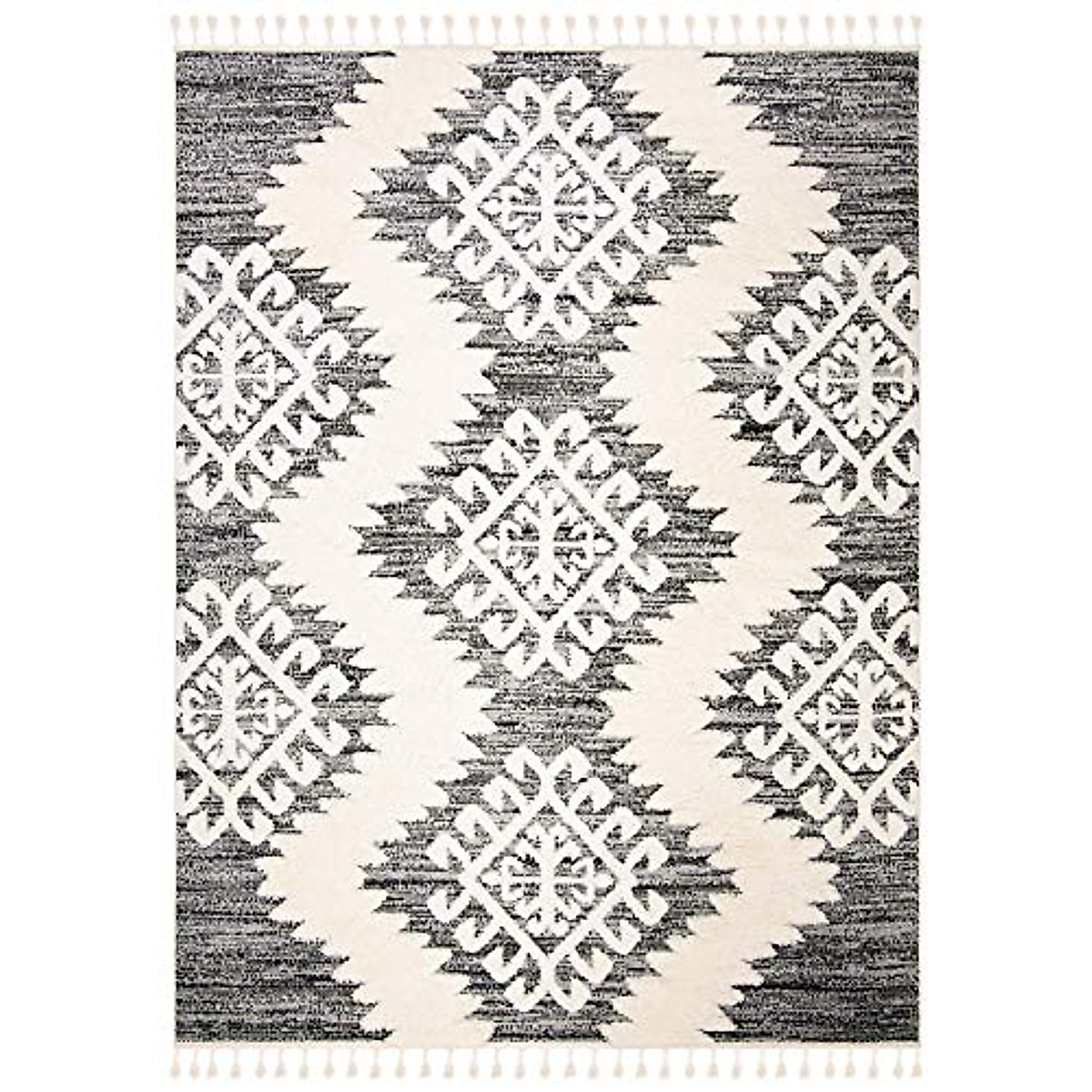 SAFAVIEH Moroccan Tassel Shag Collection 8' x 10' Ivory/Grey MTS652F Boho Non-Shedding Living Room Bedroom Dining Room Entryway Plush 2-inch Thick Area Rug