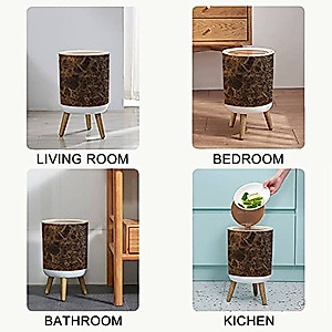 Small Trash Can Textured Dark Brown Marble Stone with White Spots Recycle Bins with Press Top Lid Dog Proof Wastebasket for Kitchen Bathroom Bedroom Office 7L/1.8 Gallon
