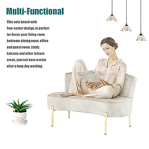 annjoe Loveseat Settee Upholstered Sofa Couch Banquette Bench Ottoman with Backrest and Golden Metal Legs for Dining Room Living Room Bedroom Funiture