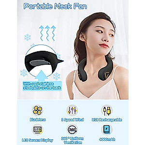 TOWOOZ Portable Neck Fan, Bladeless Neck Fan Hands Free Portable Neck Fan 4000 mAh Ultra Quiet Rechargeable Portable Hanging Neck Fan with 3 Speeds Adjustment, Wearable Fan for Outdoor (Black)