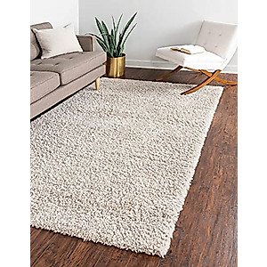 Unique Loom Davos Shag Collection Modern Luxuriously Soft & Cozy Shag Area Rug (5' 0 x 8' 0 Rectangular, Linen)
