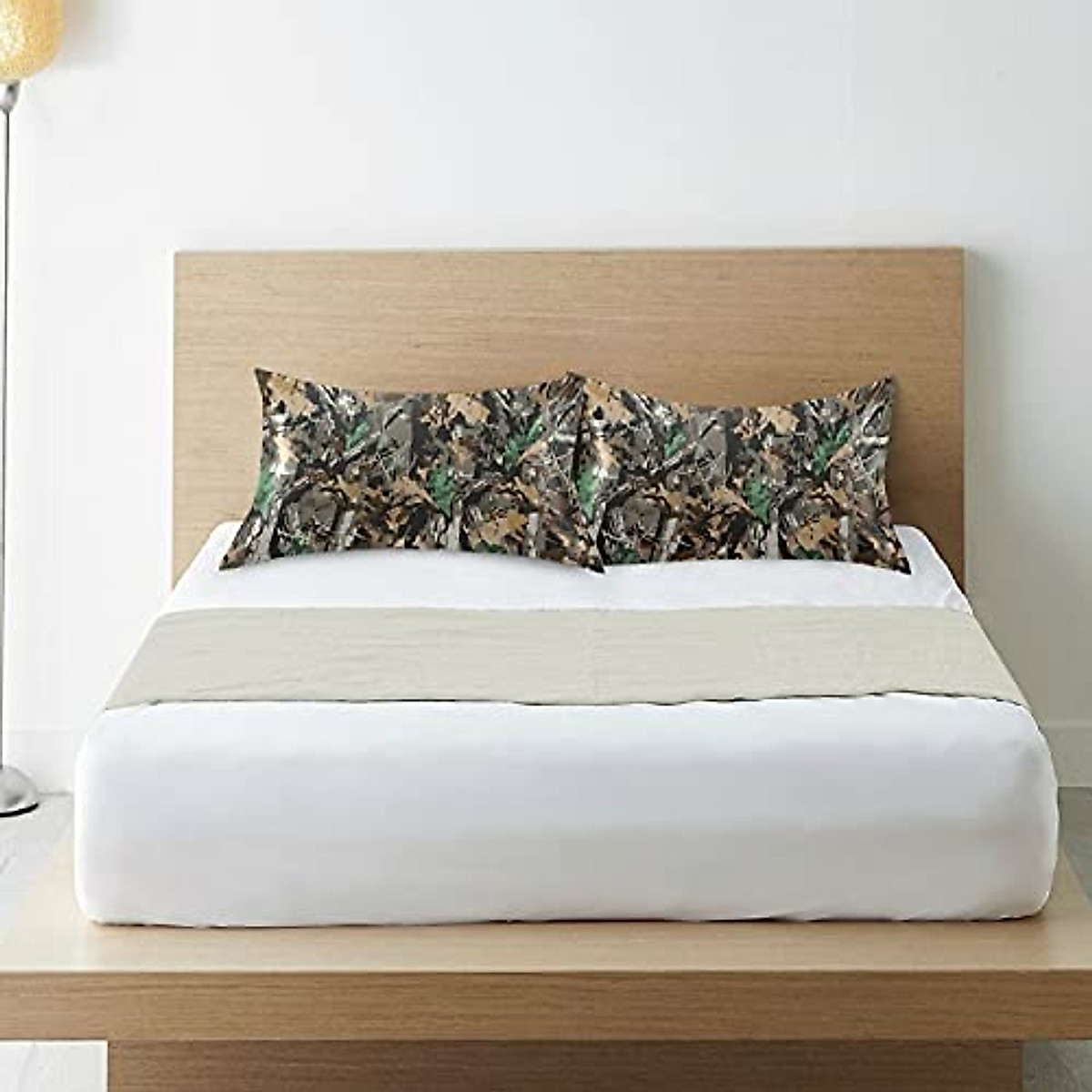 TropicalLife Camo Tree Leaves Pattern Satin Pillowcase Covers Envelope Closure, Rectangular Pillow Cases Decorative Standard Size Camouflage Throw Pillow Cover for Home Hotel Sofa Bed Decor