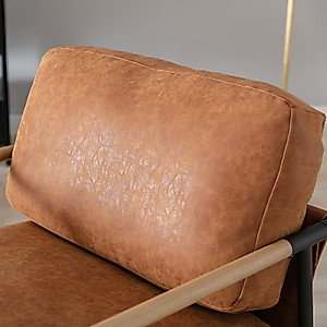 Ya-Home Mid-Century Accent Chair Set of 2, Soft Armchair PU Leather Lounge Chair with Black Metal Legs, Upholstered Leisure Chair for Living Room Bedroom Reception Room, Brown