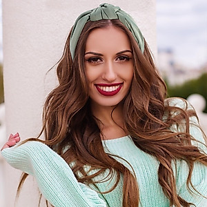 VELSCRUN 2 Pack White Green Wide Knotted Headbands for Women Satin Women Headband Non Slip Head Bands Silk Headband Elastic Turban Fashion Hair Band Hair Styling Accessories Womens Sisters Girls