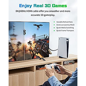 Duttek 8K HDMI Coiled Cable, Ultra HD HDMI to HDMI Coiled Cable, Extreme Thin HDMI 2.1 Male Cable Support Dynamic HDR Up to 48Gbps Compatible with TV, Monitor, Computer, Xbox, Laptop. 4FT/1.2M