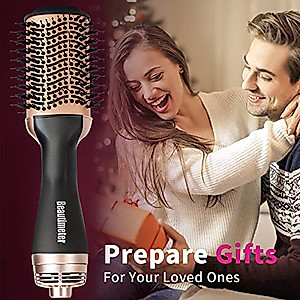 Beautimeter Hot Air Brush, Hair Dryer Brush & Volumizer, 3 in 1 Negative Ionic Hair Styler for Straightening, Curling, 1000W, Black & Gold