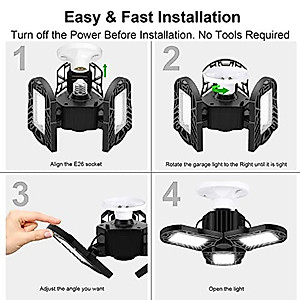 (2-Pack) Garage Lights Ceiling LED,JOYWA 50W LED Garage Light Fixture,3 Adjustable Panels,6500K Cool White,5000 Lumen,Bright LED Shop Light for Garage Warehouse Basement(E26 Socket Included)