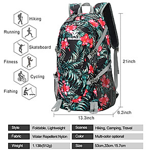 WEREWOLVES 40L Hiking Backpack, Water Resistant Travel Packable Foldable Lightweight Daypack for Women Men…