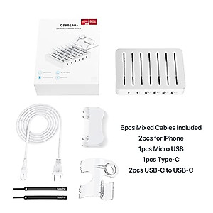 SooPii 6-Port USB-C Charging Station for Multiple Devices,2 PD 20W Fast Charging for lPhone 13/12,6pcs USB Charging Cables and 1pcs Upgraded Holder for I Watch Charger & Air Pods Included