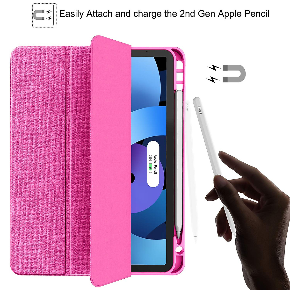 Soke iPad Air Case 5th/4th Generation 10.9 Inch with Pencil Holder - [Full Body Protection + Apple Pencil Charging], Soft TPU Back Cover for 2022 New iPad Air Gen 5 & 2020 iPad Air Gen 4, Pink