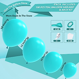 Teal Balloons, Kelfara 100Pcs Party Arch Garland Kit - Different Sizes Latex Balloons (18/12/10/5 Inch) - Turquoise Theme, Birthday, Anniversary, Baby Shower, Graduation, Party Decorations Balloons