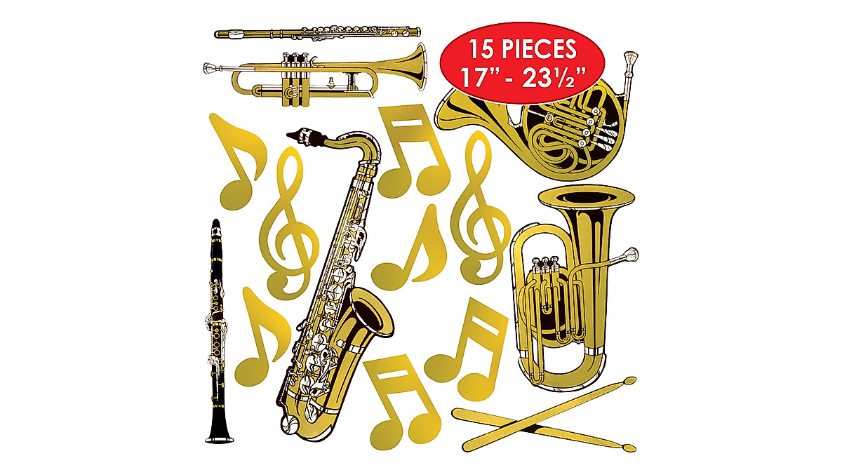 Beistle Gold Foil Musical Instruments Cutouts - 15 Count