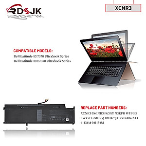RDSJK XCNR3 Laptop Battery for Dell Latitude 13 7370 E7370 Ultrabook Series 0XCNR3 P63NY N3KPR G7X14 0G7X14 4H34M WV7CG 0WV7CG MH25J 0MH25J 7.6V 34Wh