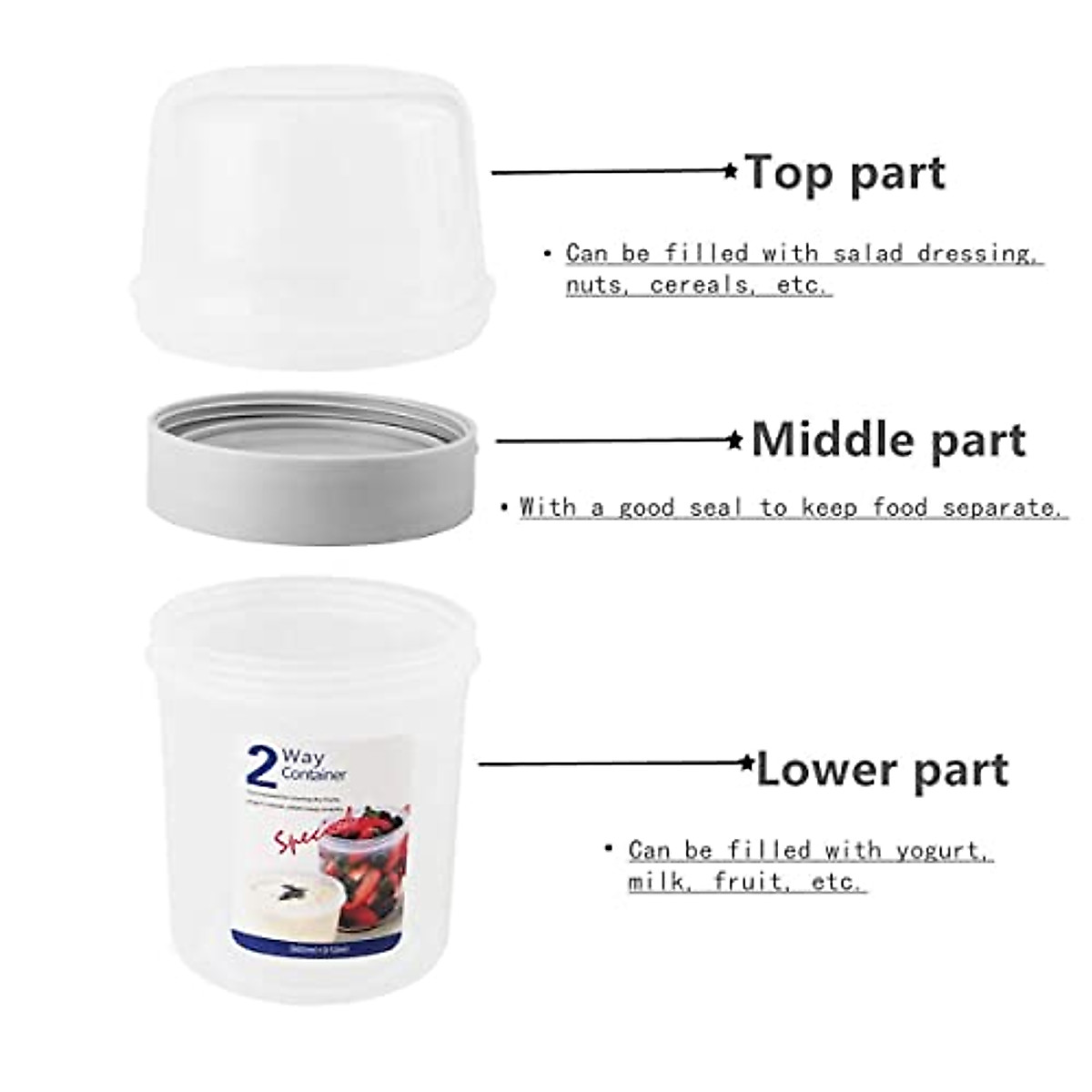 HeNai PETWEKAN Breakfast On The Go Cups,Yogurt Portable Cups Large Capacity Sealed Double Layer Food Container With Cereal Oatmeal or Fruit Container (310ml+360ml)