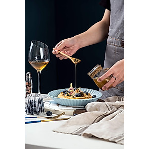 Bruntmor Set of 4 Elegant Matte 8" Round Ceramic Restaurant Serving Inner Fluted Dessert Salad Plates, Light Blue