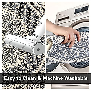 nd Round Rugs 3ft Bedroom Rug Mandala Bohemian Vintage Pattern Round Carpet Circle Area Rug Cotton Hand Woven Table Rug with Tassels Indoor Living Room Kids Room Bathroom mat, Black/Blue