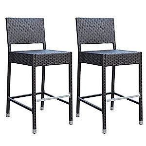 Strong Camel Dark Coffee Wicker Barstool Indoor Outdoor Patio Furniture All Weather Bar Stool-2 pcs