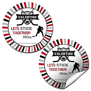 Hockey Valentine Party Favor Sticker Labels for Boys, 40 2" Party Circle Stickers by AmandaCreation, Great for Classroom Valentines, Envelope Seals, Gifts & Treats