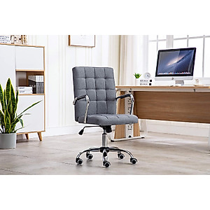 Porthos Home Ocia 360° Swivel Office Chair with Durable Hemp Fabric Upholstery in Classy Tufted Design, Adjustable Height, Ergonomic Armrests and Roller Wheels
