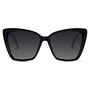 SOJOS Trendy Polarized Sunglasses For Women Retro Womens Oversized Square Cat Eye Sun Glasses UV Protection SJ2206 Black Frame Grey Lens