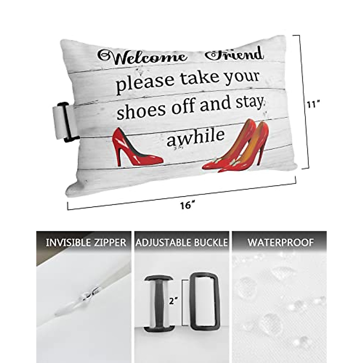 Outdoor Pillow for Chaise Lounge Chair, Red High Heels White Wood Grain Waterproof Headrest Pillow Lumbar Pillows with Insert & Adjustable Elastic Strap for Beach, Poolside, Patio, Office (2 Pack)