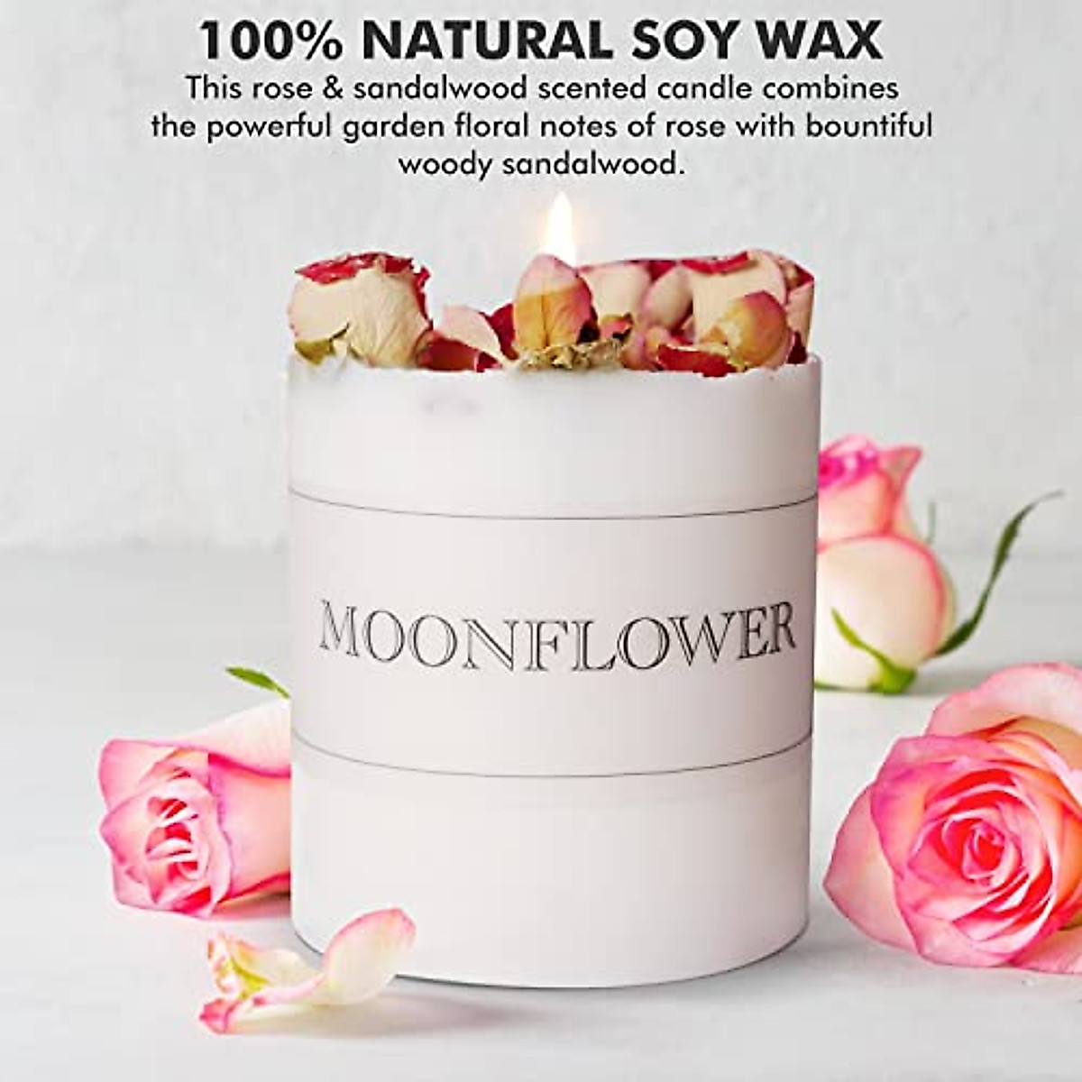 Moonflower Aromatherapy Candle Rebirth and Renewal Floral Candle Aromatic Luxury Candle for Home Decoration | Red & Pink Roses in White | Rose & Wood