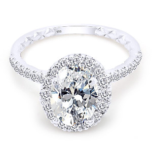 SAVEARTH DIAMONDS Oval & Round Cut Lab Created Moissanite Diamond Solitaire Halo Engagement Ring In 14K White Gold Over Sterling Silver (1.90 Carat) Ring Size -7