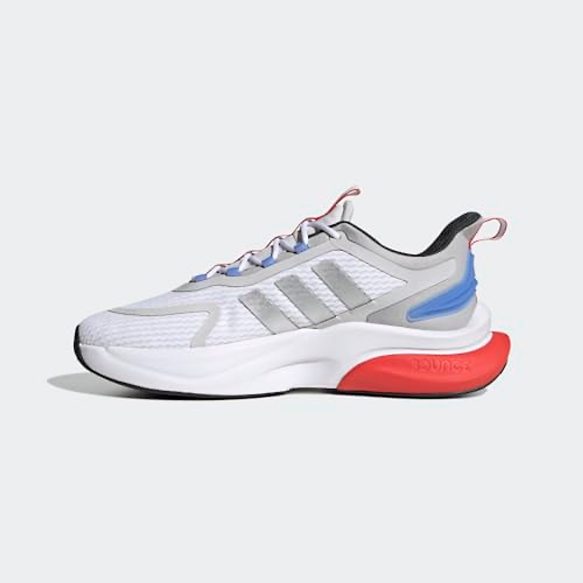 adidas Men's Alphabounce+ Running Shoe, White/Silver Metallic/Blue Fusion, 9