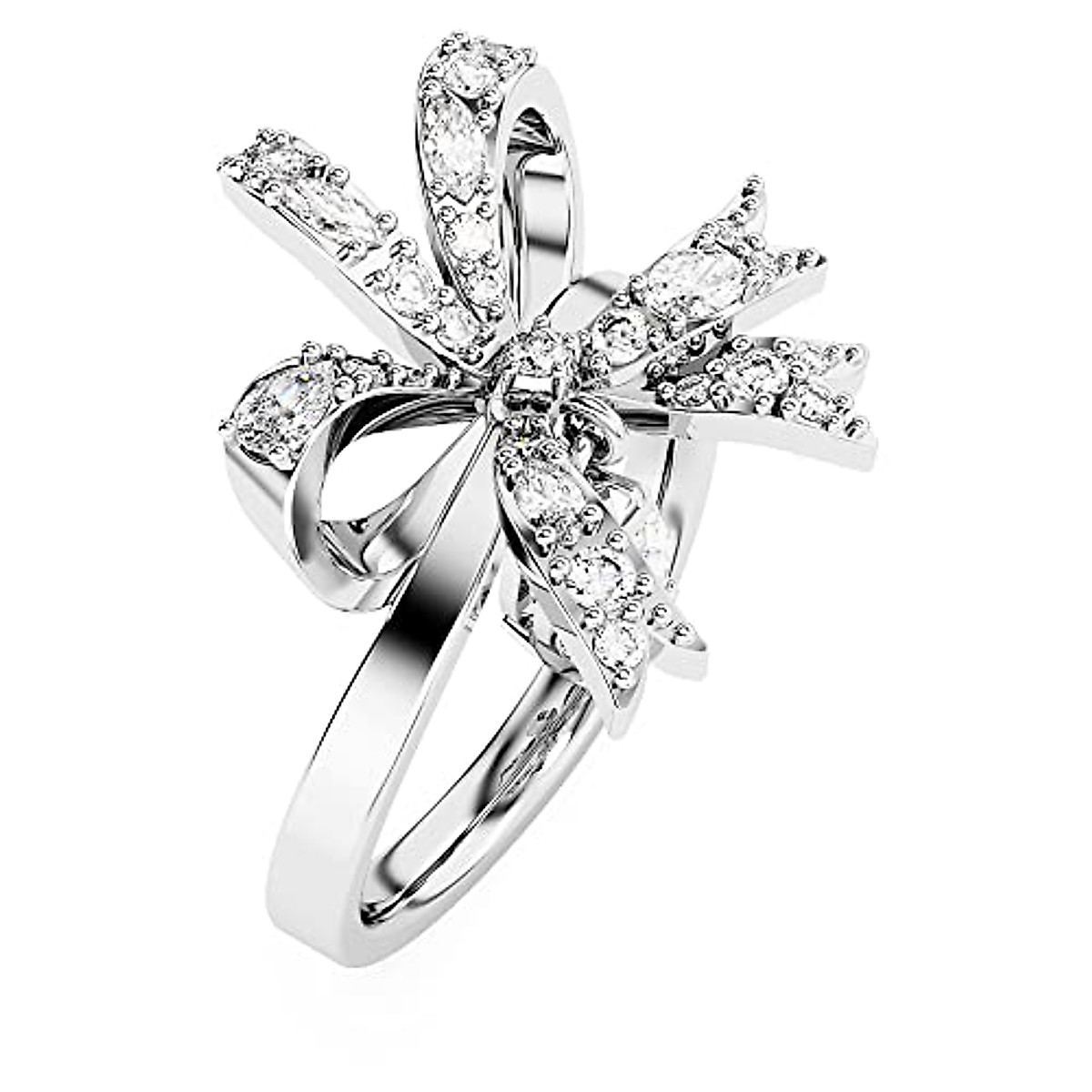 SWAROVSKI Volta Ring, Bow-Inspired Cocktail Ring with Clear Crystals on a Rhodium Finished Setting, Size 6, Part of the Volta Collection