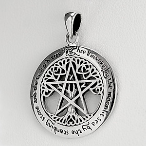 Dryad Design Wiccan Pentacle Tree of Life Pentagram Pendant (1 Inch) - Sterling Silver Pagan Jewelry Witch Fashion