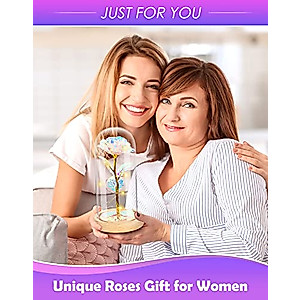 Beferr Gifts for Women, Birthday Gifts Galaxy Glass Rose Crystal Flower Gift Light Up Rose in Glass Dome, Colorful Rainbow Artificial Flower Rose Gifts for Her Mom Grandma Sister Wife Friends